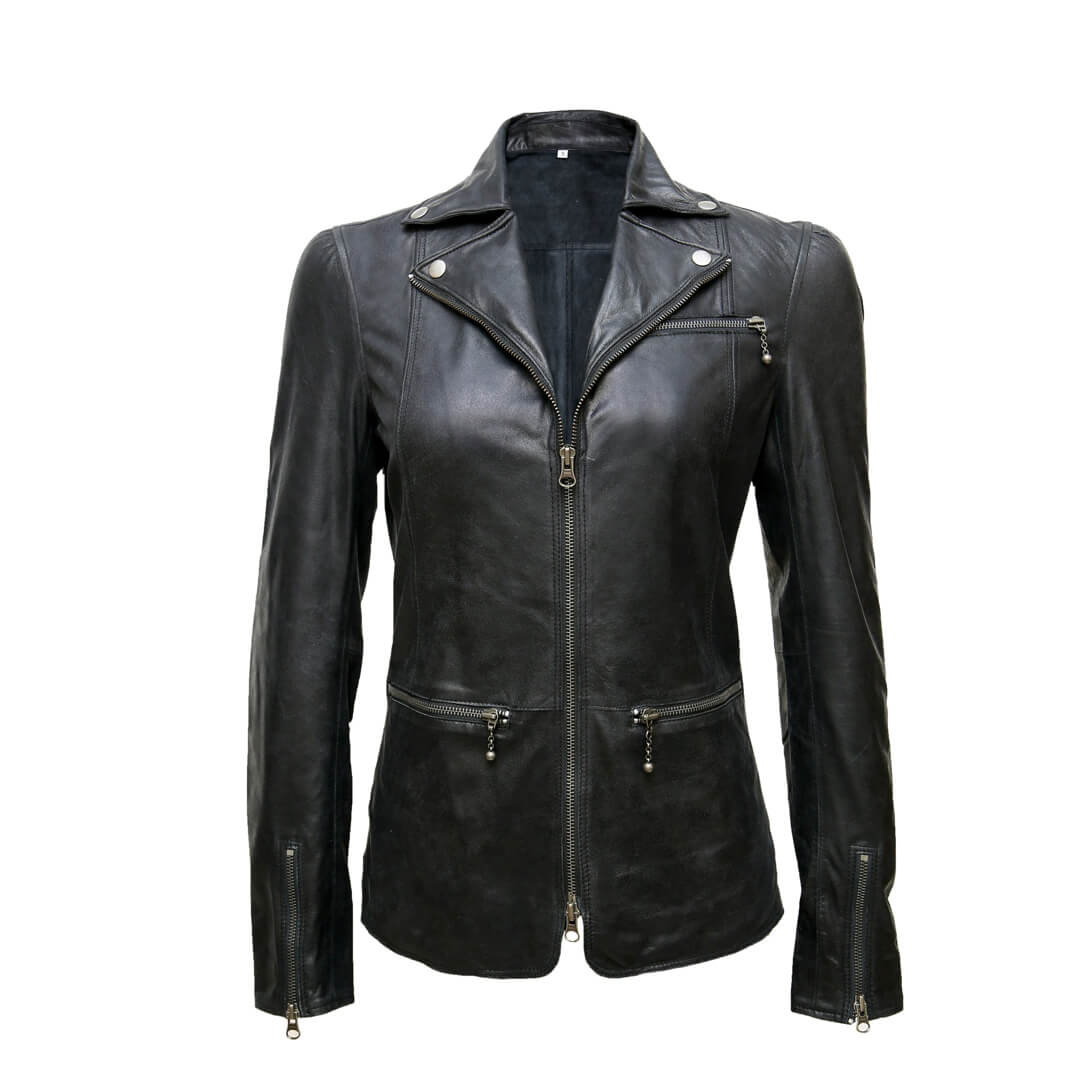 Women's Dark Blazer Style Leather Jacket Versatile Outerwear – The ...